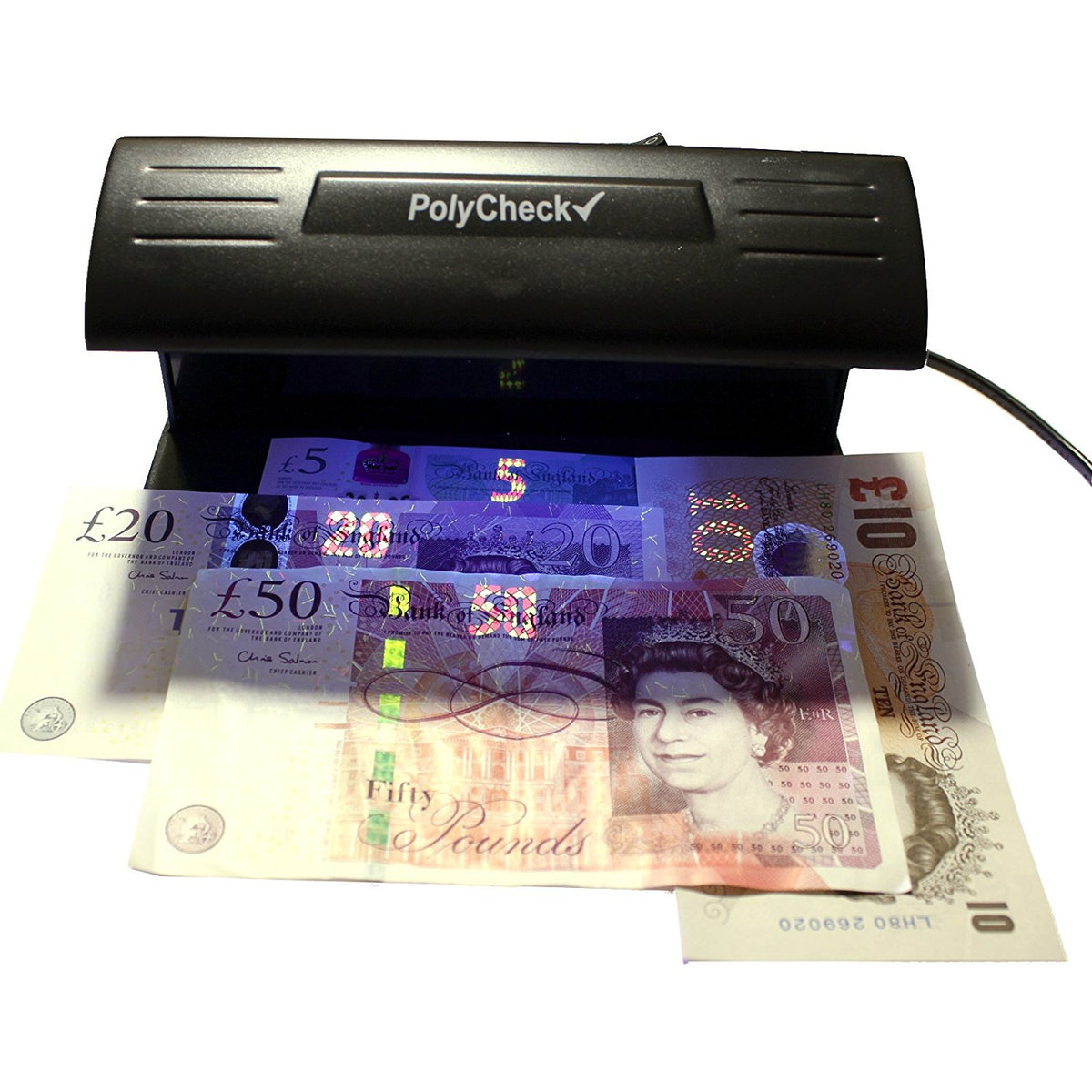 PolyCheck 2-in-1 UV Counterfeit Money Detector with 2 Spare DuraBulb B ...
